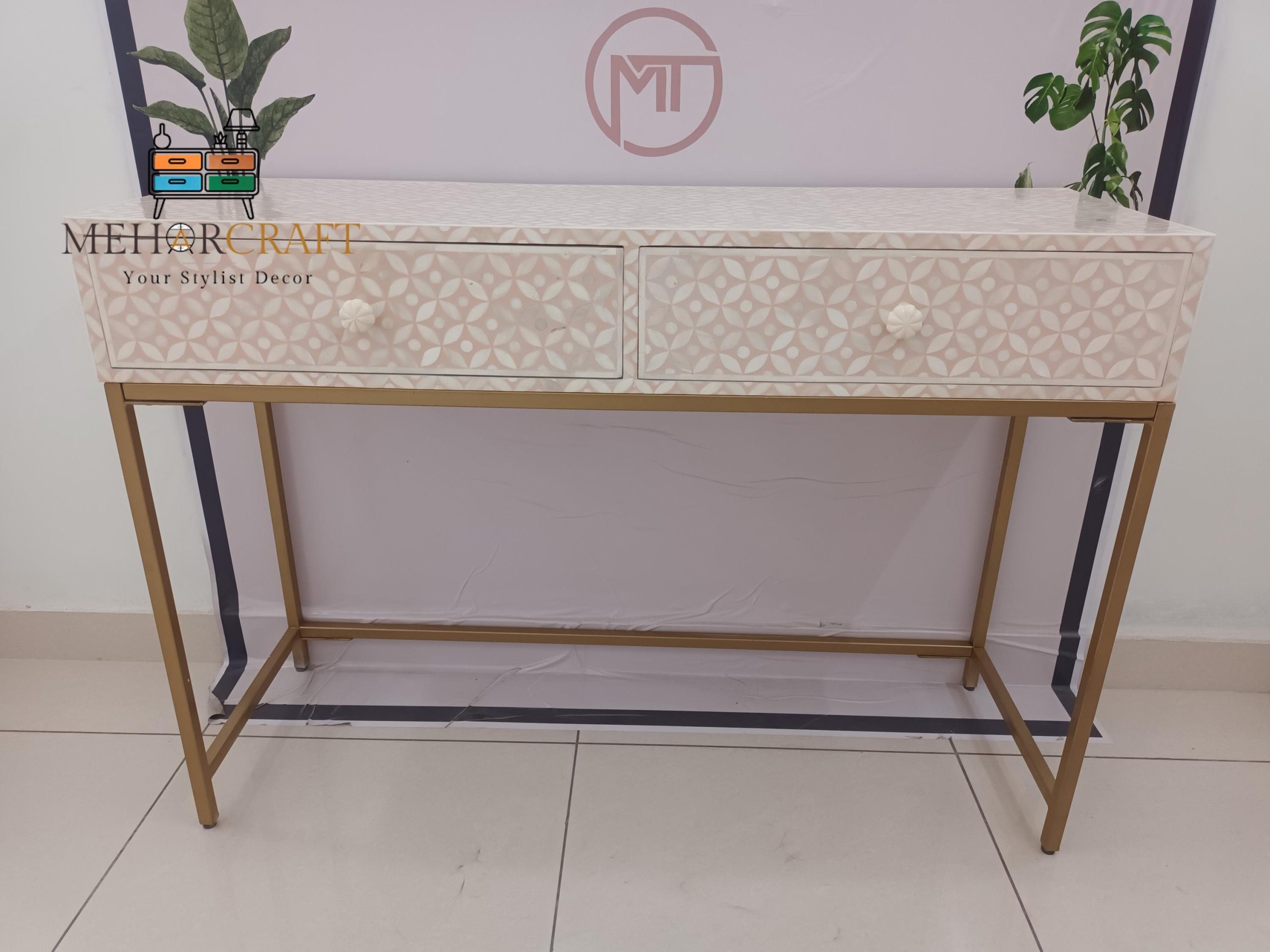 Handmade Wood Bone Inlay Console Cabinet Table Modern Pattern Study ...
